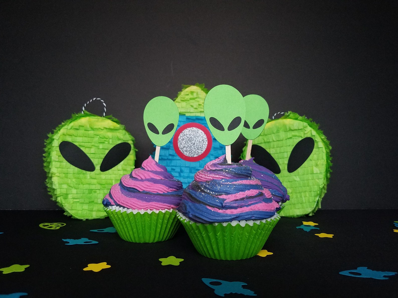 Alien Cupcake Toppers, Space Birthday Party Decorations (12ct) - Etsy