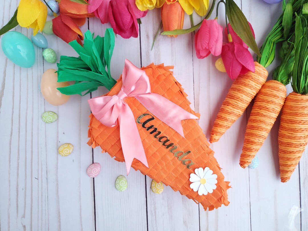 Carrot Mini Piñata 8", Carrot With Bow, Decorated Carrot, Veggie Party ...