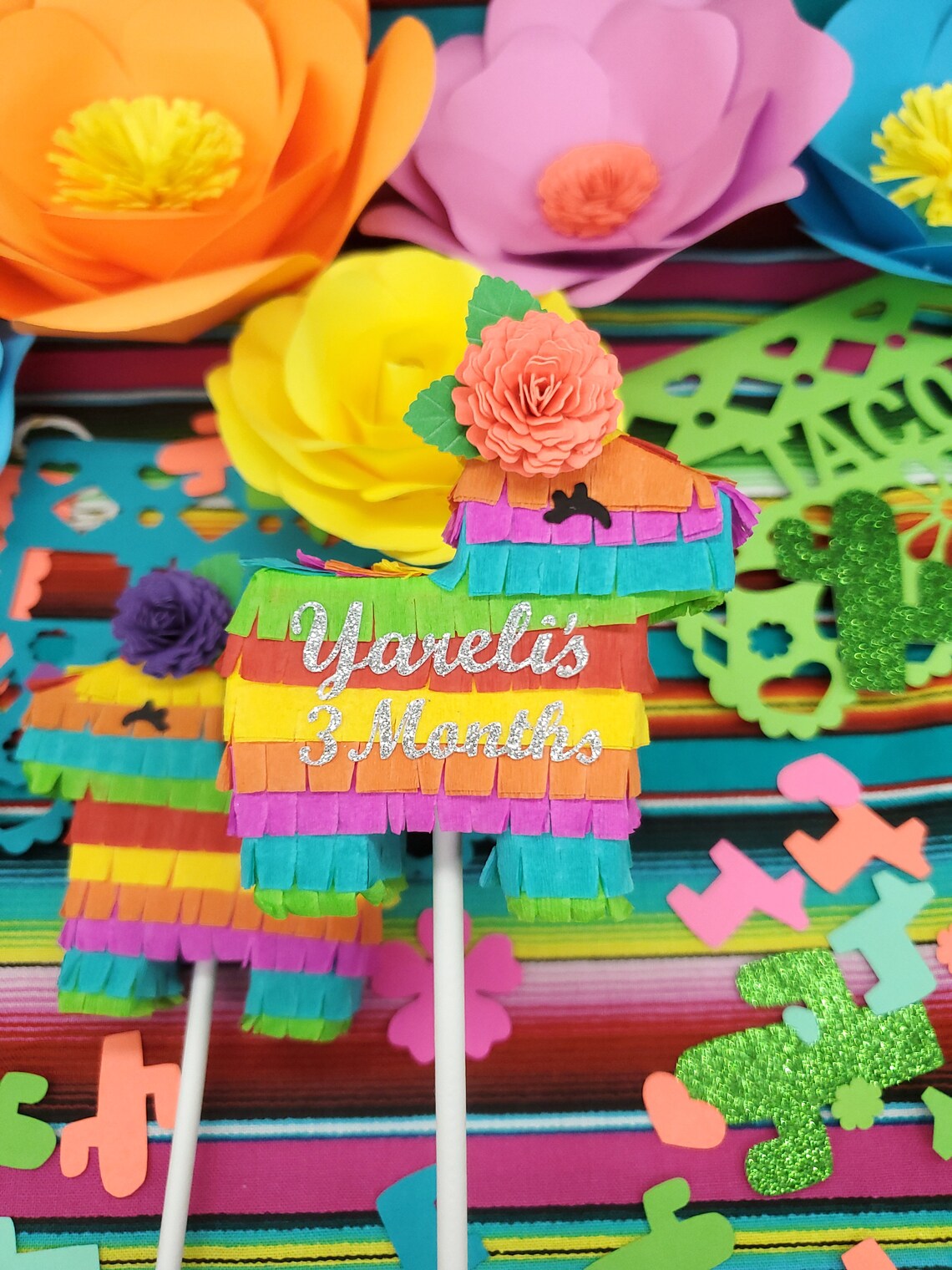 1x Mini piñata cake topper with name Fiesta baby shower | Etsy