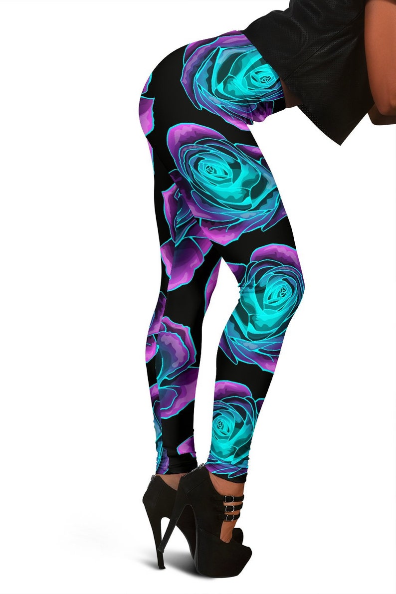Neon Pink Roses Floral Flowers Womens Leggings Yoga Pants Etsy