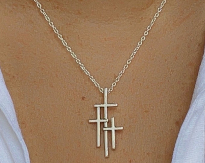 14kt Gold Finish Triple Cross Pendant - Etsy
