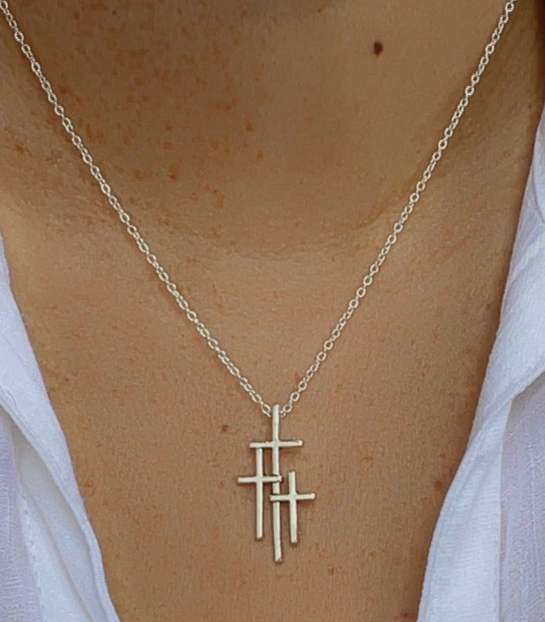 Cross Necklace, Three Crosses on Calvary Necklace, Faith Religious ...
