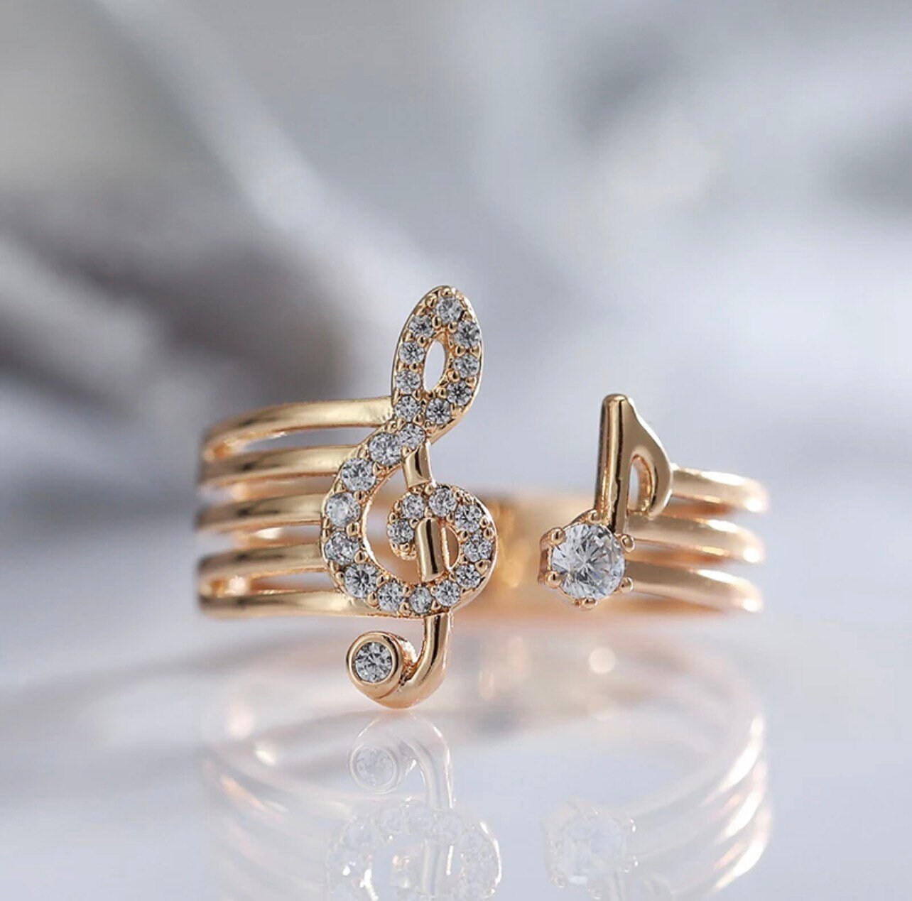 Treble Clef Ring, Music Note Ring, 585 Rose Gold, Adjustable Ring ...