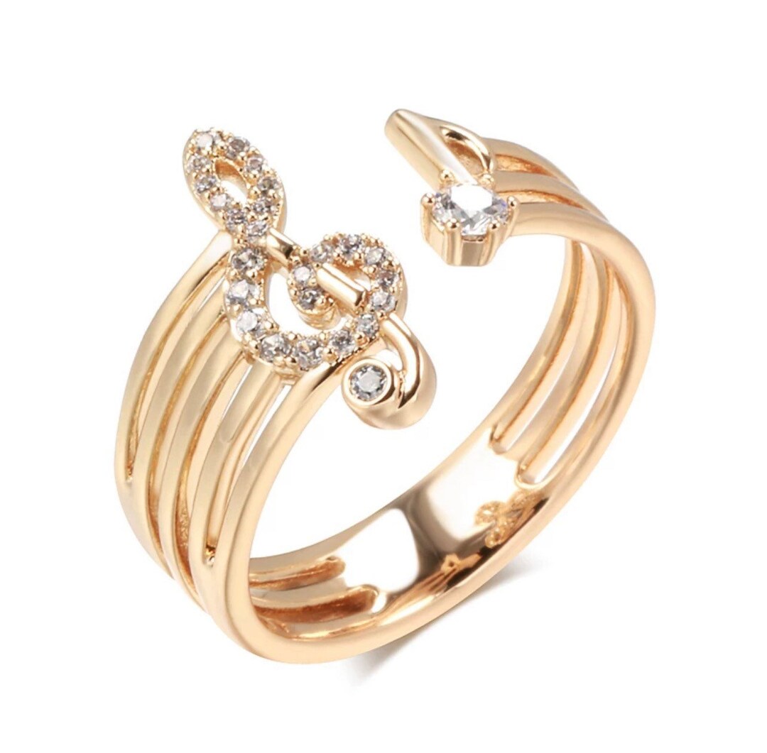 Treble Clef Ring, Music Note Ring, 585 Rose Gold, Adjustable Ring ...