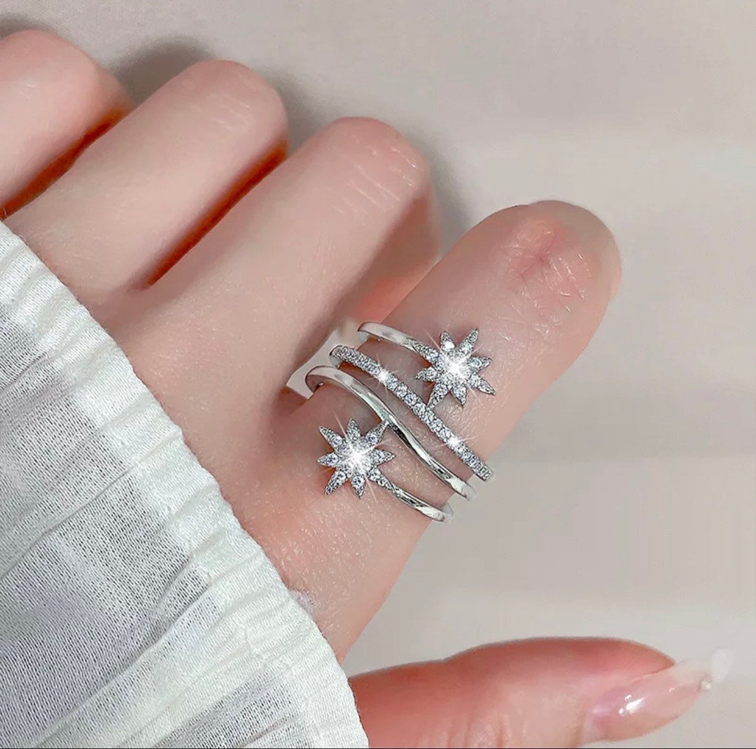S925 Silver Ring, Bursting Stars Ring, Wrap Ring, Statement Fashion ...