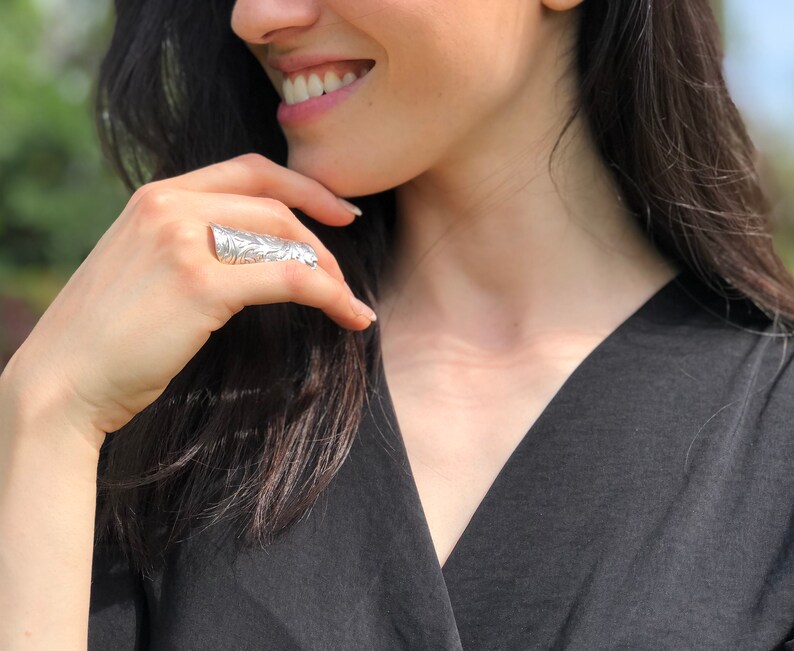 Long Silver Ring Shield Ring Armor Ring Solid Silver Ring - Etsy