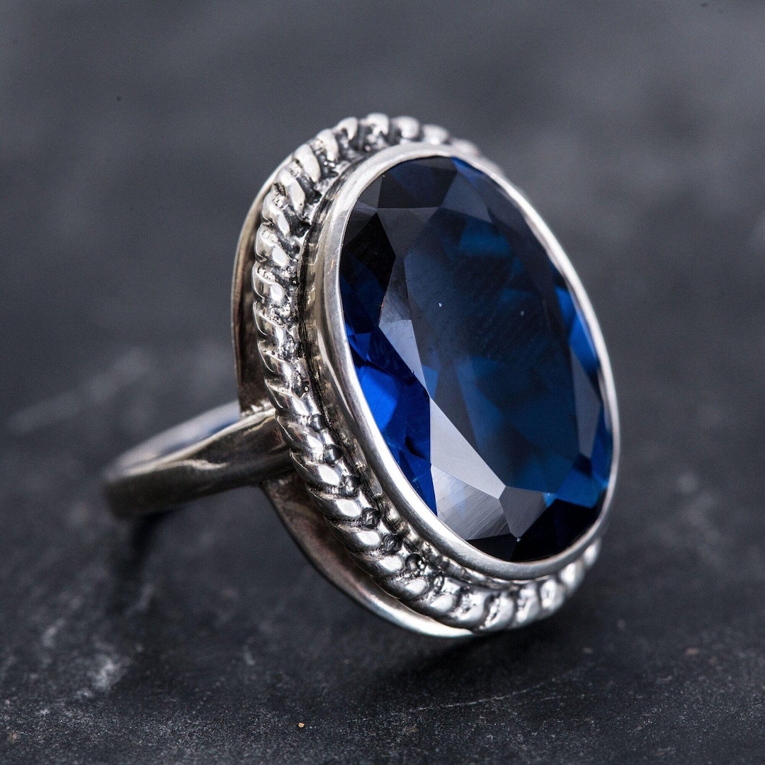 Royal Blue Ring, Sapphire Ring, Created Sapphire, Blue Ring, Vintage ...