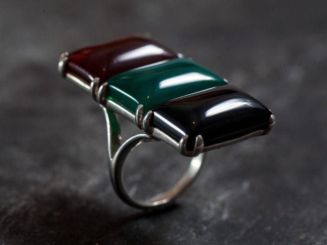 Statement Ring, Baguette Ring, Drei Stein Ring, Karneol Ring ...