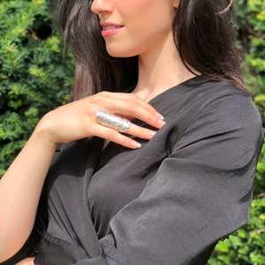 Long Silver Ring Shield Ring Armor Ring Solid Silver Ring - Etsy