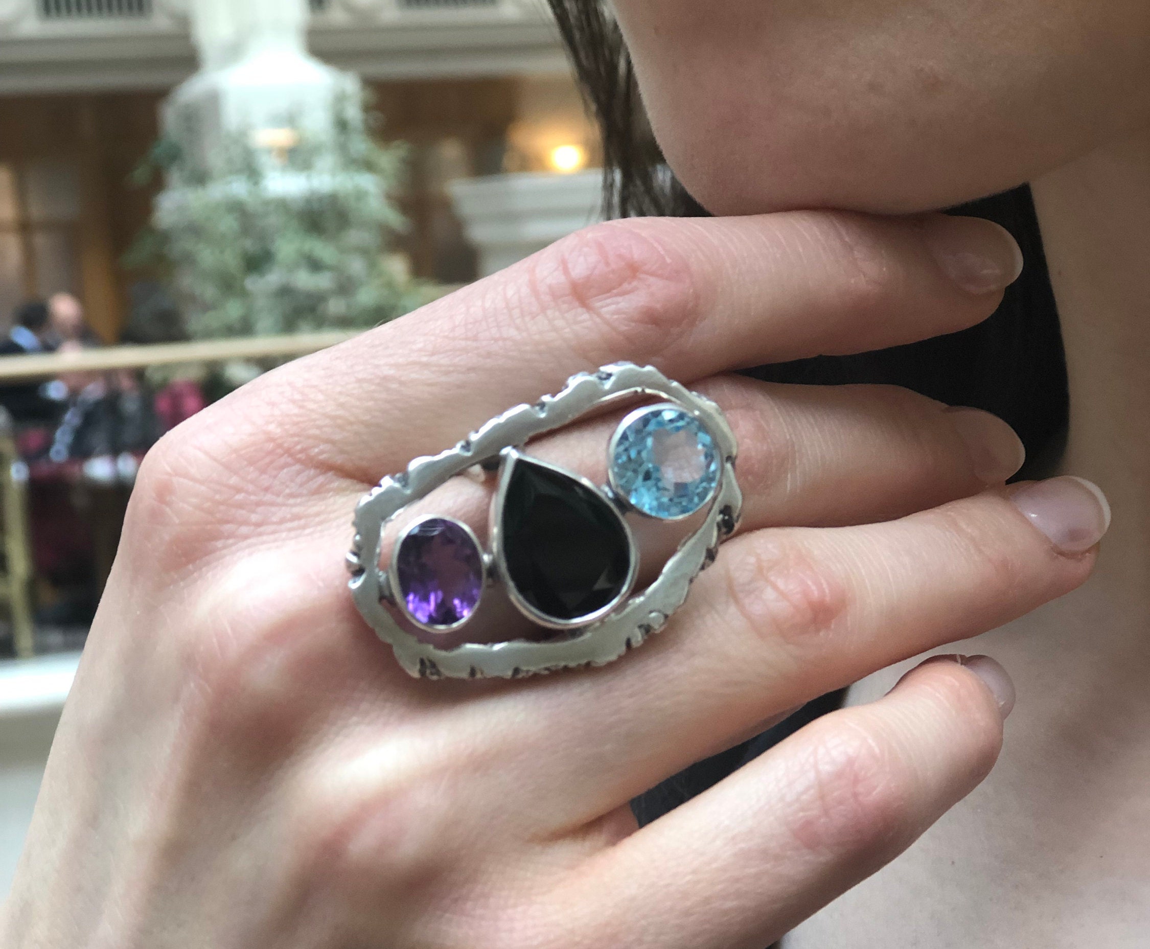 Großer langer Ring Schwarzer Onyx Ring Statement Ring | Etsy