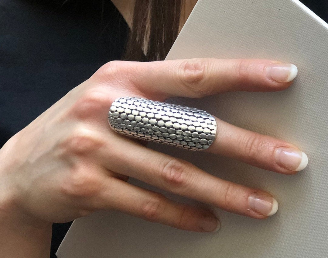 Long Silver Ring, Wide Band, Wide Ring, Antique Statement Ring, Tube ...