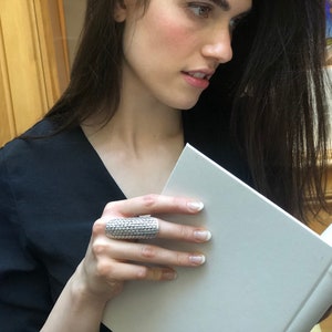 Long Silver Ring, Wide Band, Wide Ring, Antique Statement Ring, Tube ...