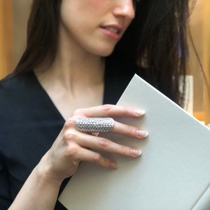 Long Silver Ring, Wide Band, Wide Ring, Antique Statement Ring, Tube ...