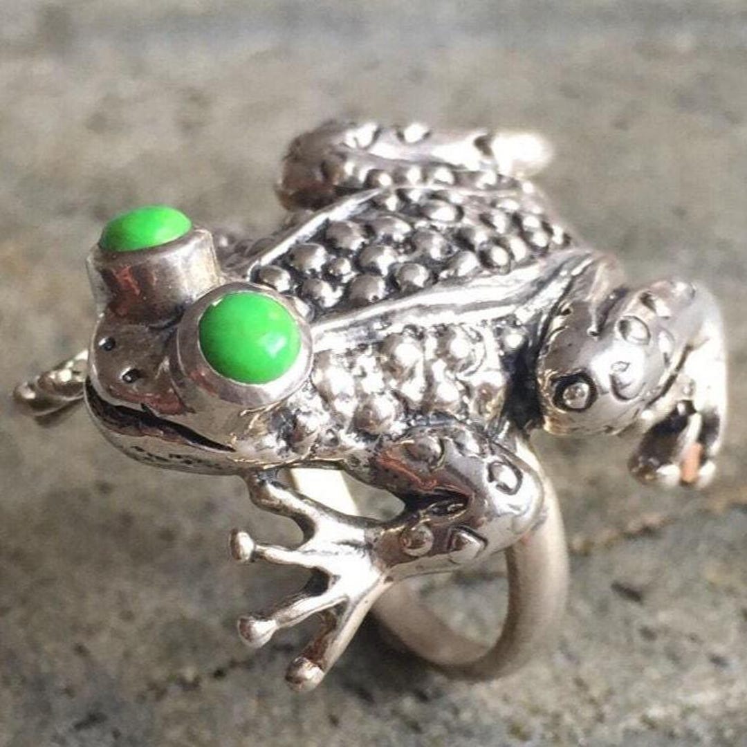 Frog Ring, Turquoise Ring, Natural Turquoise, Vintage Frog Ring, Green ...