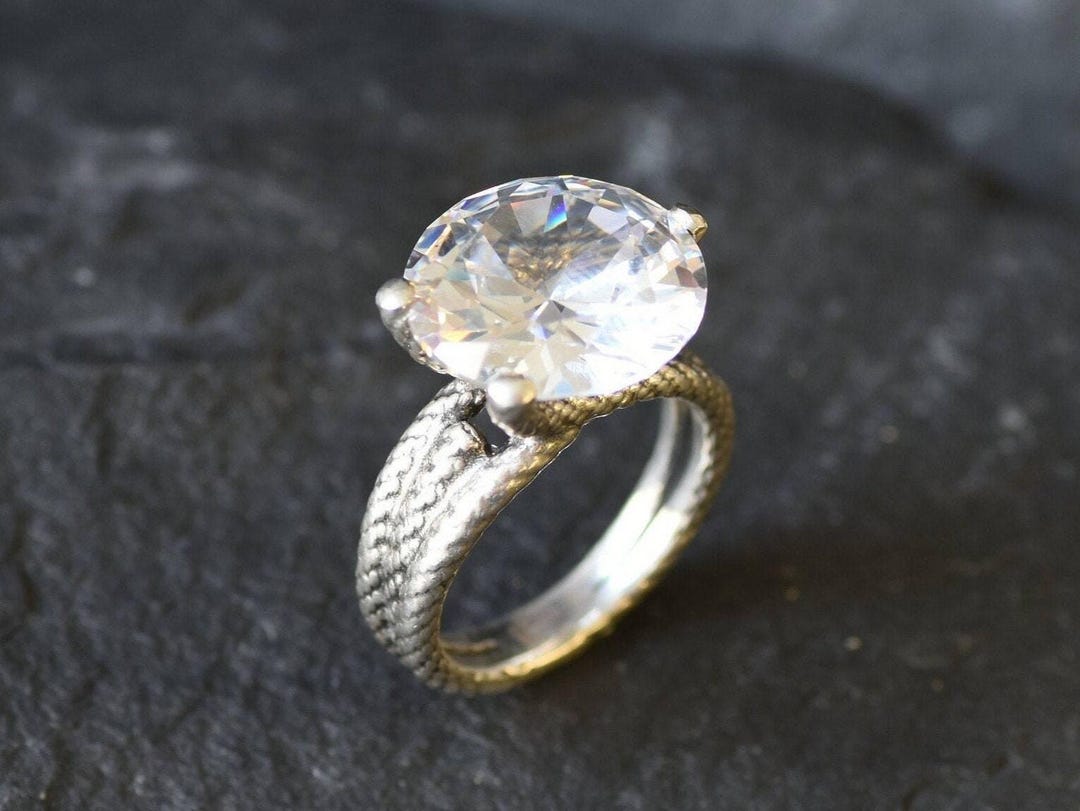 Large Diamond Ring, Created CZ Diamond, High Statement Ring, Sparkly ...