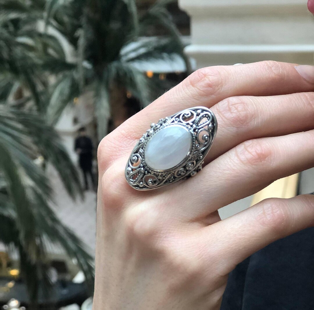 Moonstone Statement Ring, Natural Moonstone, June Birthstone, Filigree ...