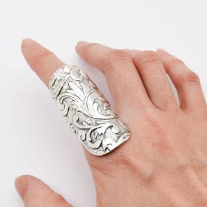 Long Silver Ring, Shield Ring, Armor Ring, Solid Silver Ring, Statement Ring, Vintage Ring, Boho ...