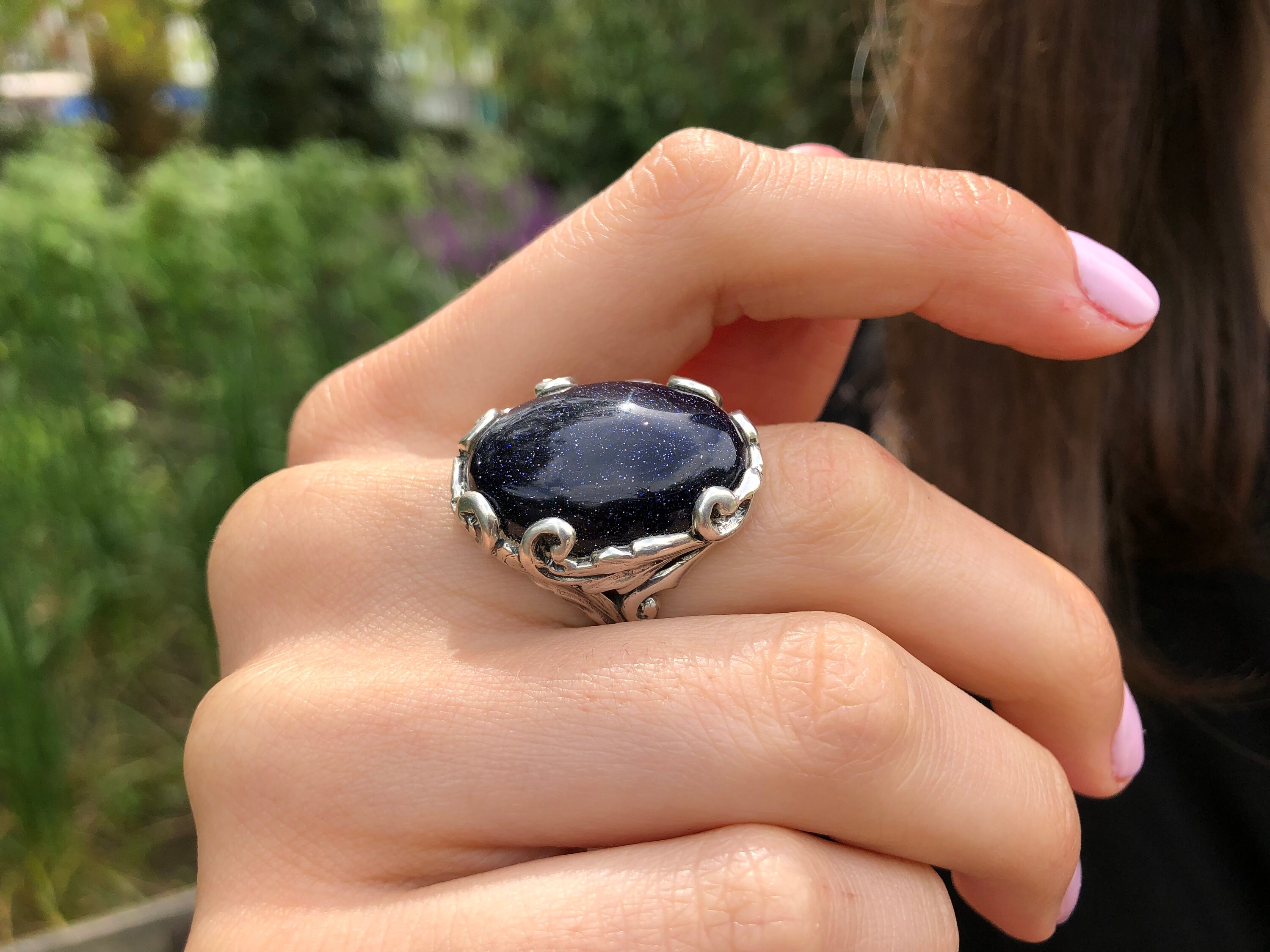 Large Blue Ring Sandstone Ring Blue Sand Stone Artisan Oval | Etsy