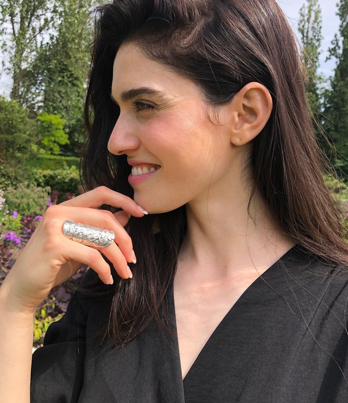 Long Silver Ring Shield Ring Armor Ring Solid Silver Ring | Etsy