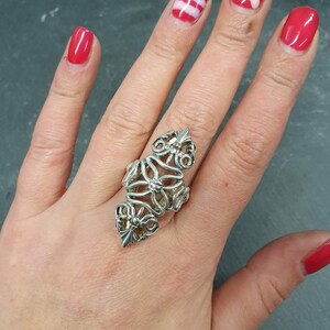 Filigree Shield Ring, Long Floral Ring, Ornate Pattern Ring, Antique ...