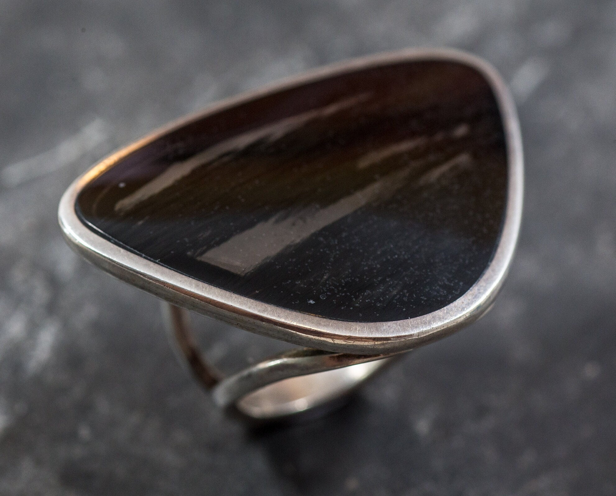 Obsidian Ring, Natural Obsidian, Black Ring, Triangle Ring, Black Stone ...
