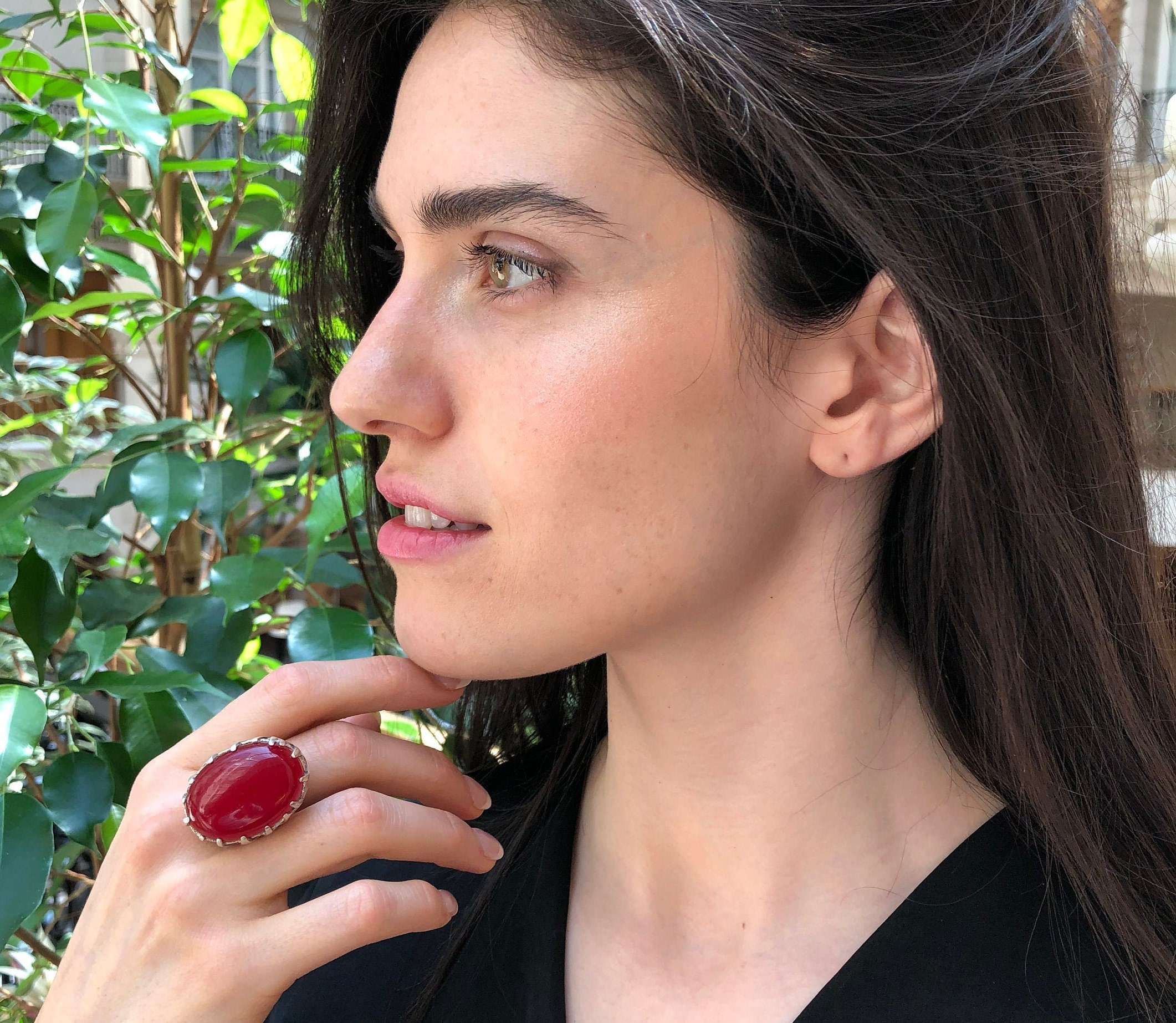 Big Red Ring Natural Red Agate Vintage Ring Leo Birthstone | Etsy