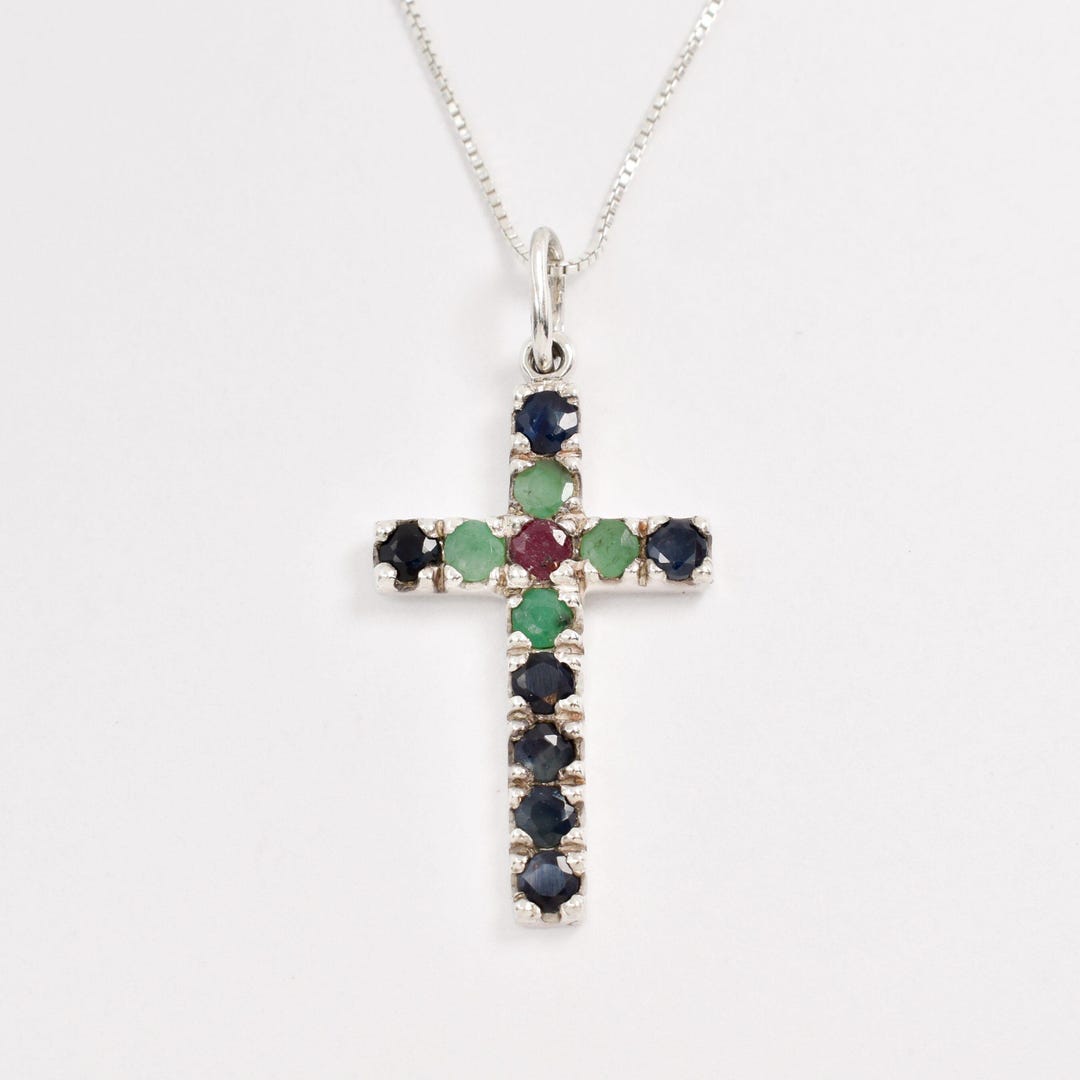 Sapphire Cross Pendant, Natural Sapphire, Blue Cross Pendant, September ...
