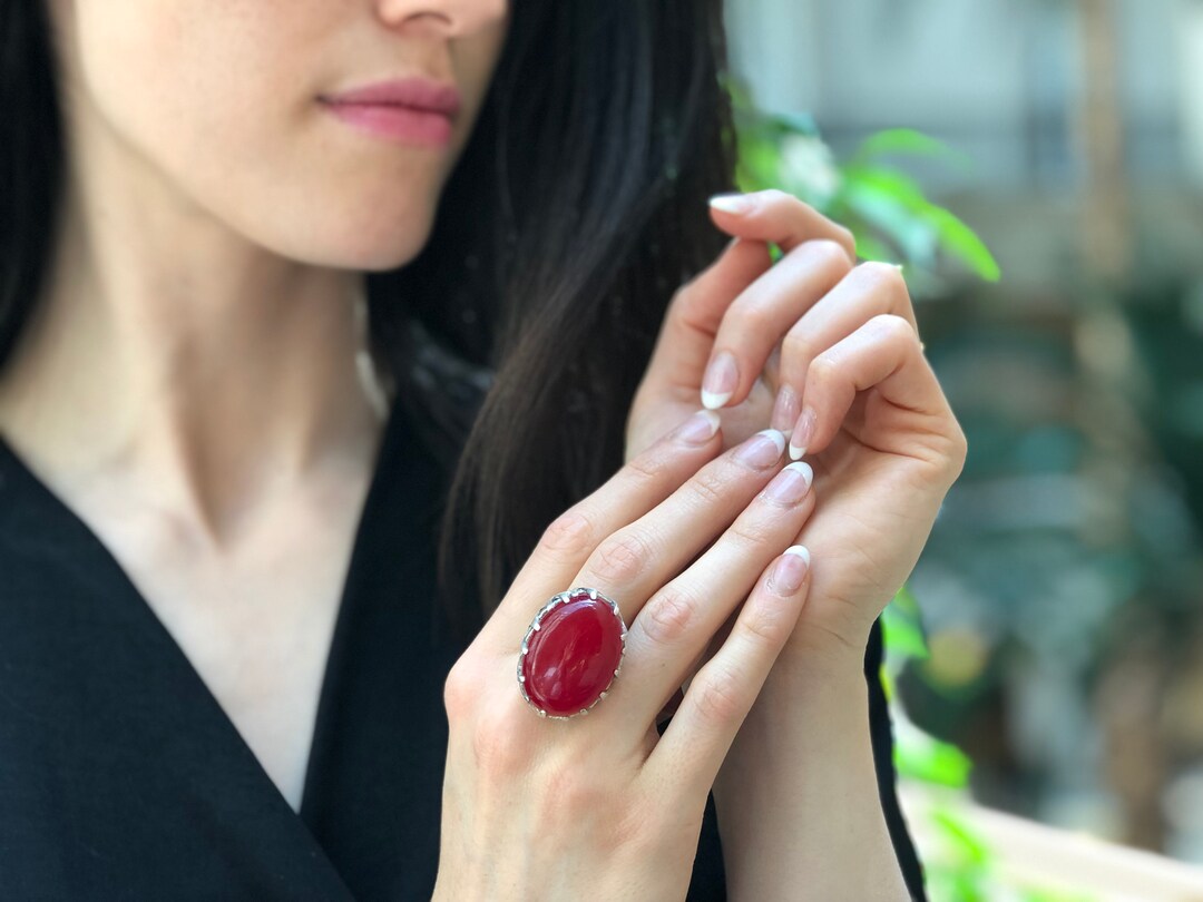 Big Red Ring, Natural Red Agate, Vintage Ring, Leo Birthstone ...