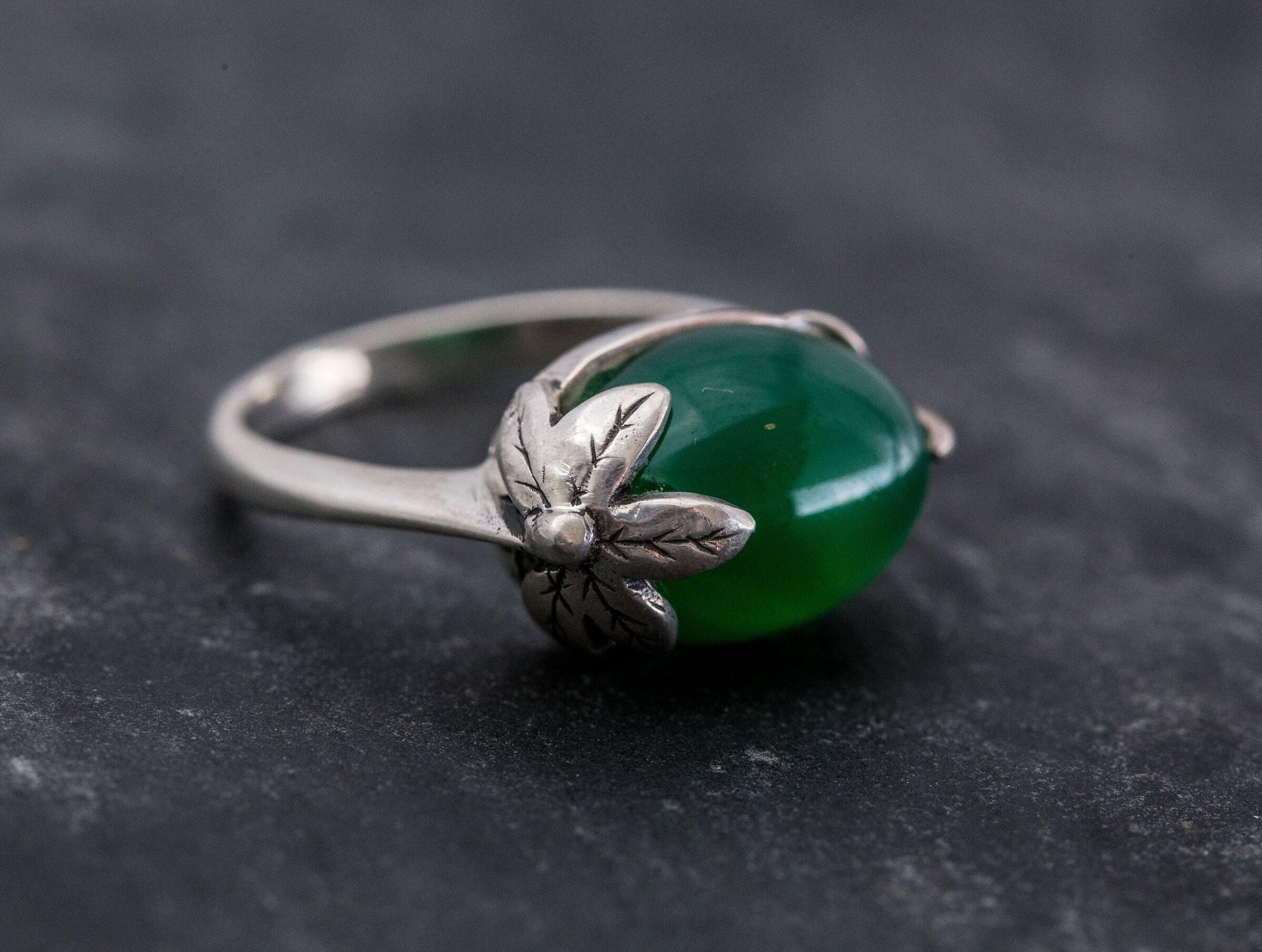 Leaf Ring, Green Emerald Ring, Created Emerald, Vintage Rings, Green ...