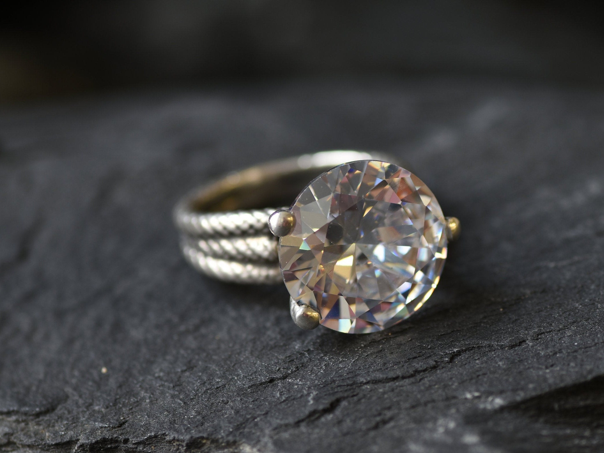 Large Diamond Ring Created CZ Diamond High Statement Ring | Etsy UK
