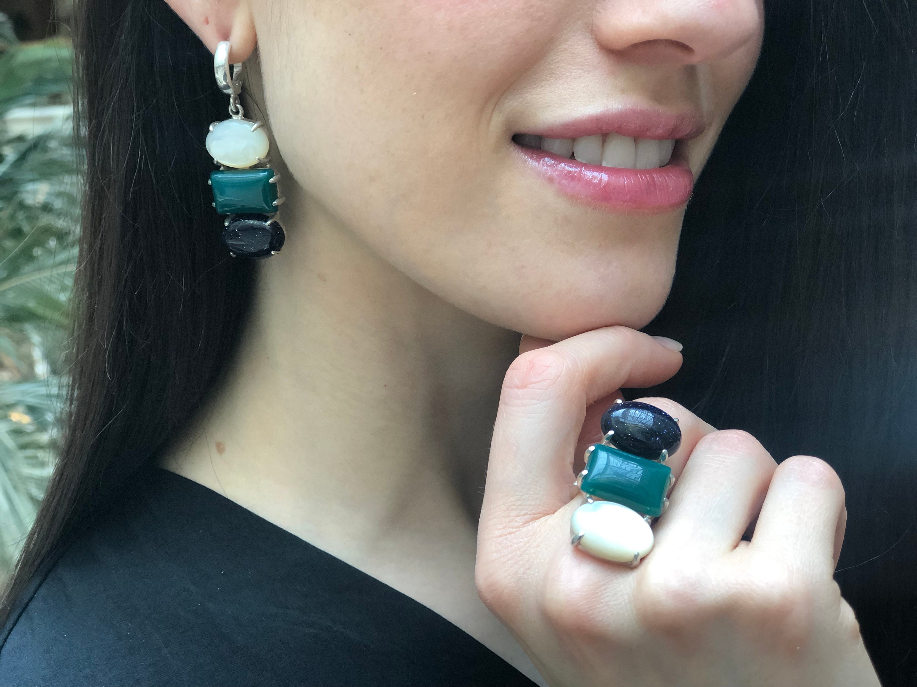 Asymmetric Ring Sandstone Ring Green Agate Ring Mother Of | Etsy