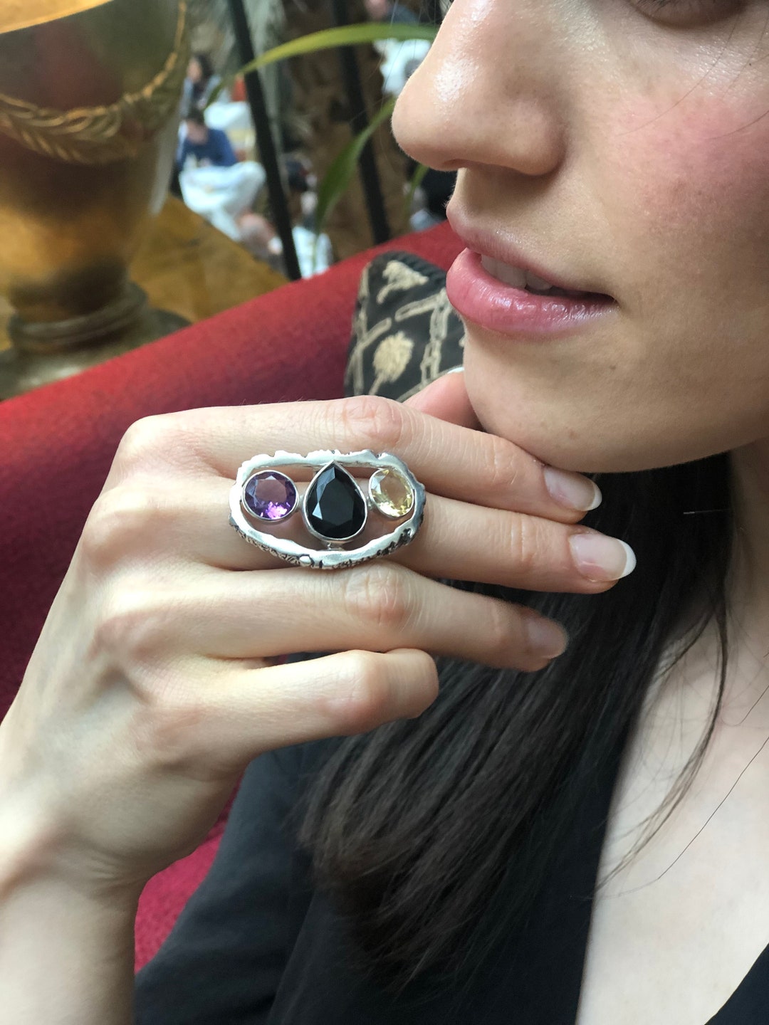 Statement Ring schwarzer Onyx Ring langer Ring Vintage - Etsy.de