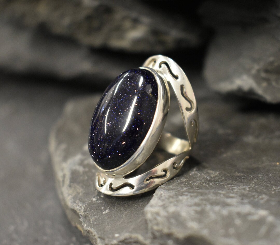 Blue Sandstone Ring, Natural Sandstone, Night Sky Ring, Artistic Ring ...
