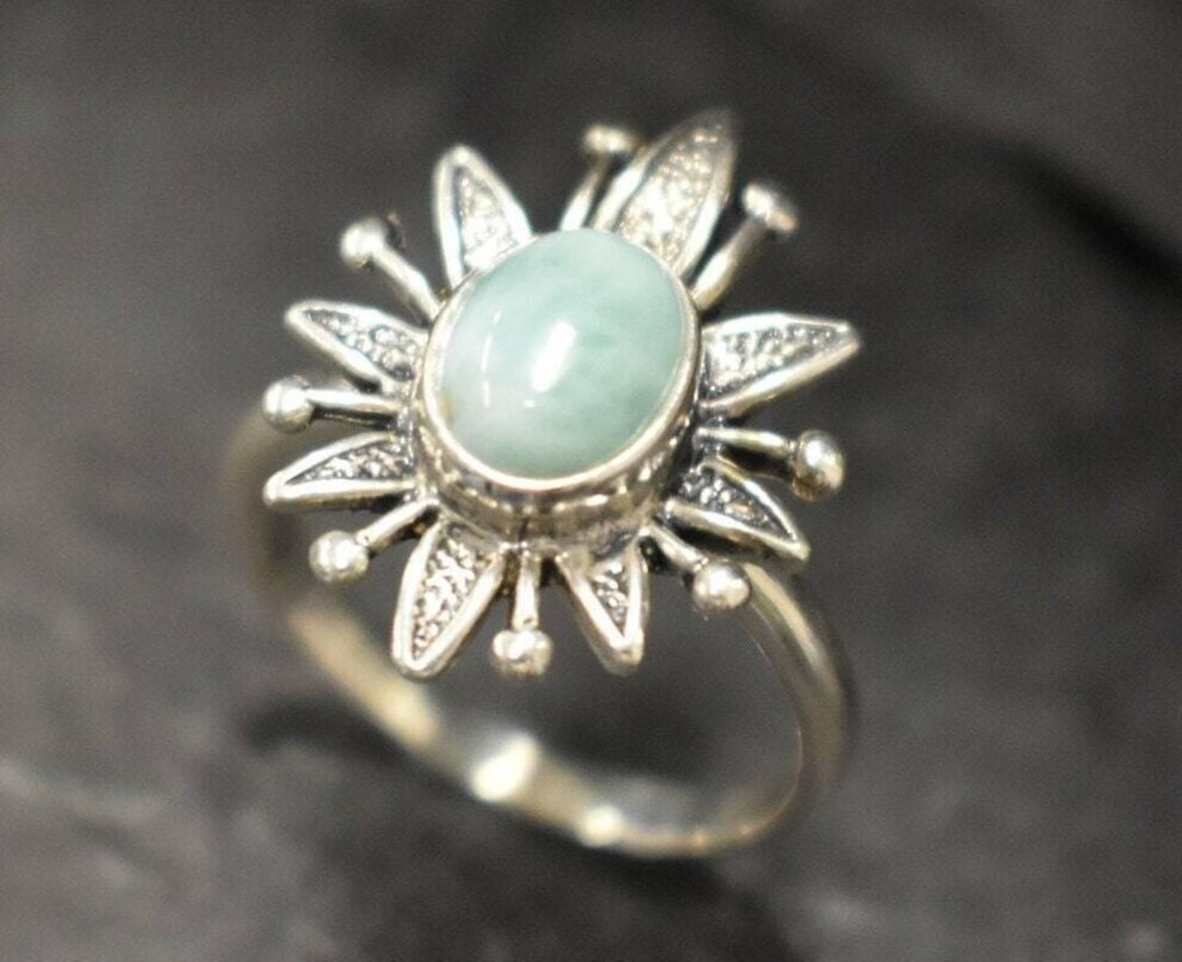 Big Blue Ring, Natural Larimar, Blue Flower Ring, Large Flower Ring ...