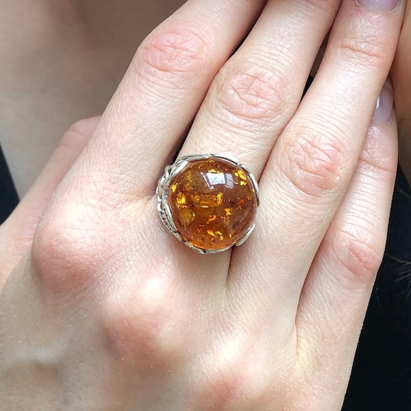 Vintage Amber Ring - Etsy
