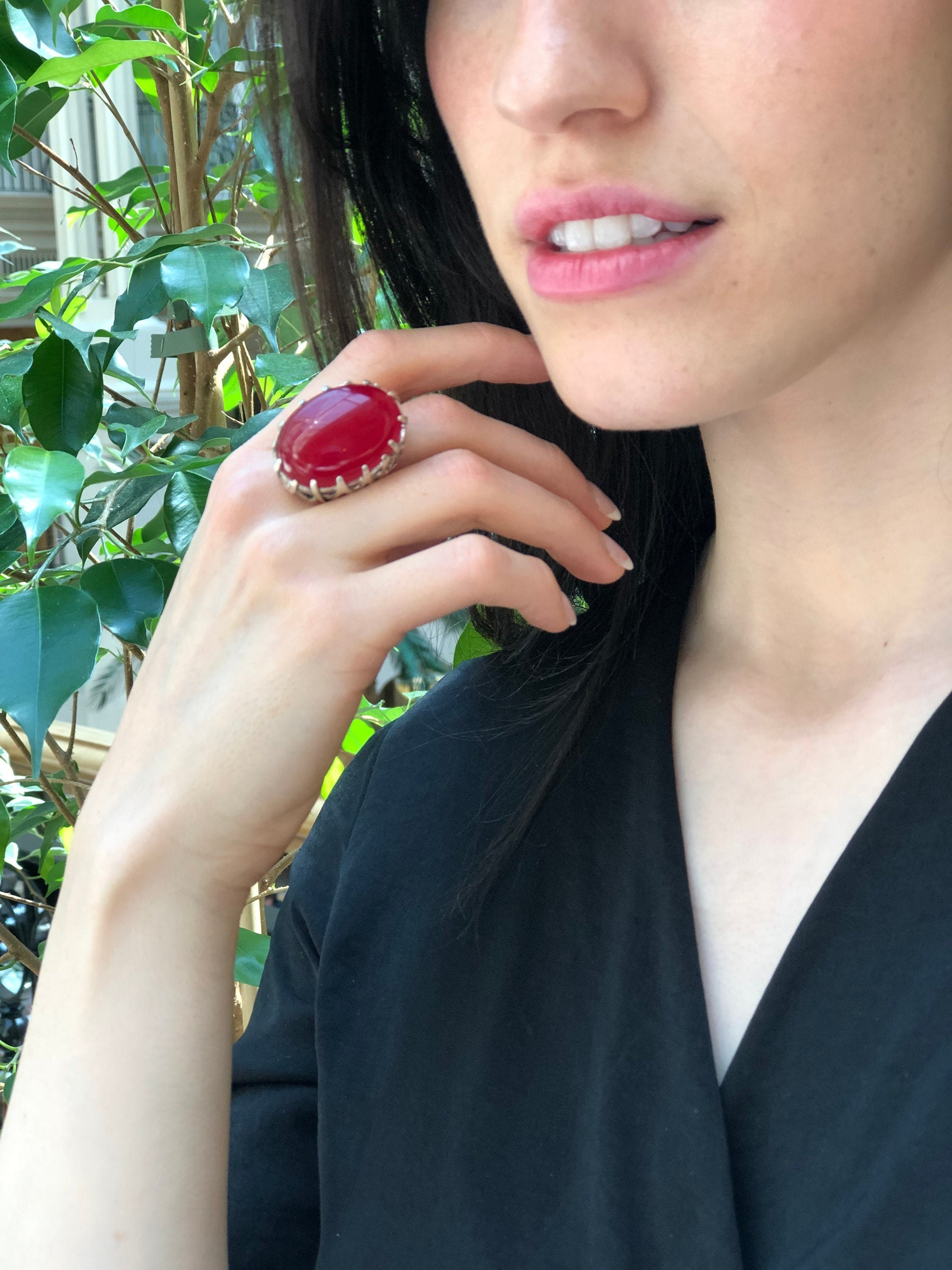 Big Red Ring Natural Red Agate Vintage Ring Leo Birthstone | Etsy