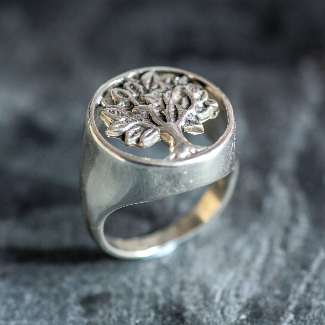 Silver Tree Ring, Tree of Life Ring, Round Silver Ring, Tree Statement ...