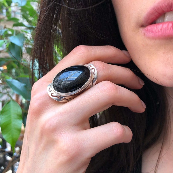 Onyx Ring - Etsy