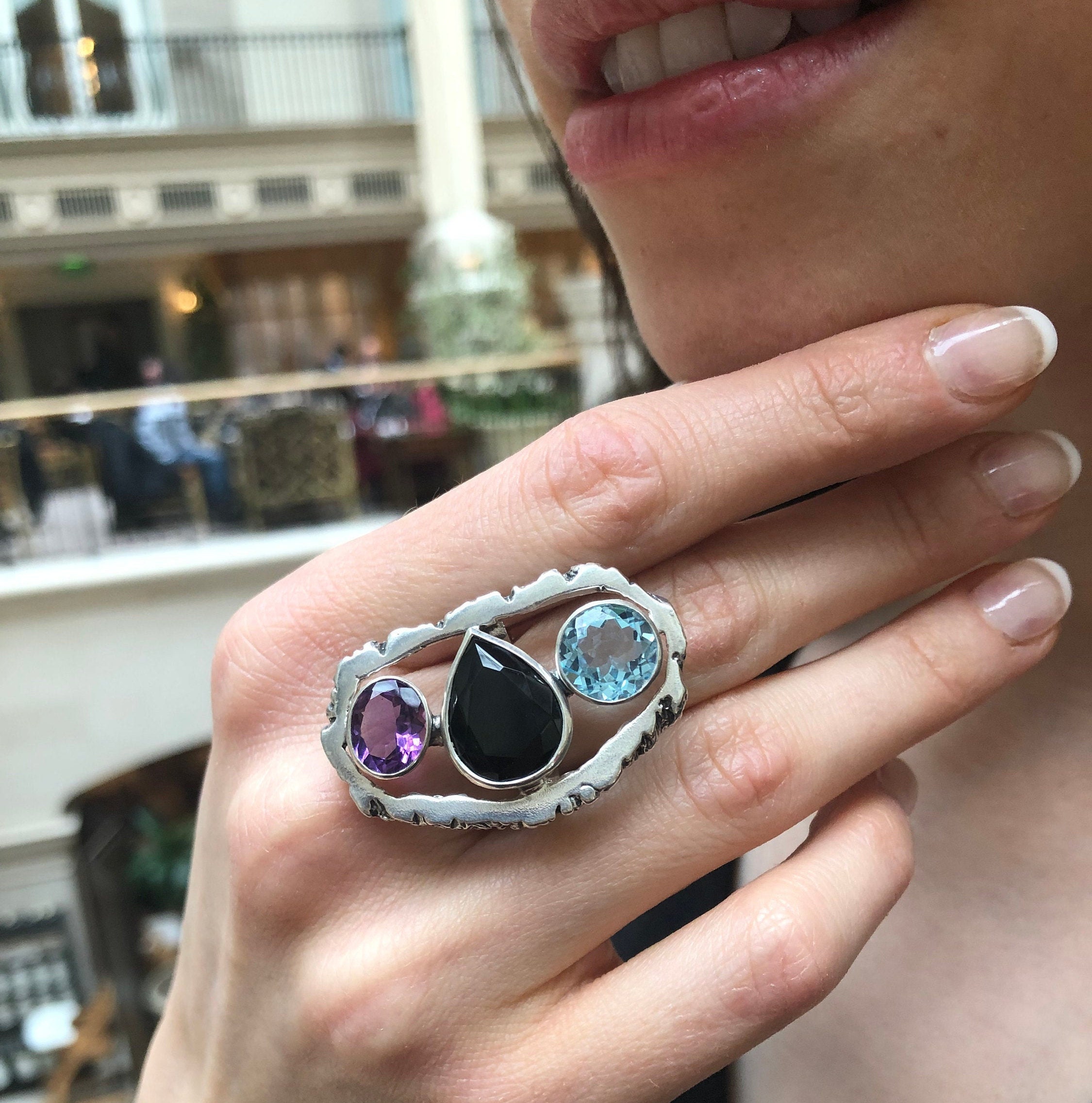 Großer langer Ring Schwarzer Onyx Ring Statement Ring | Etsy