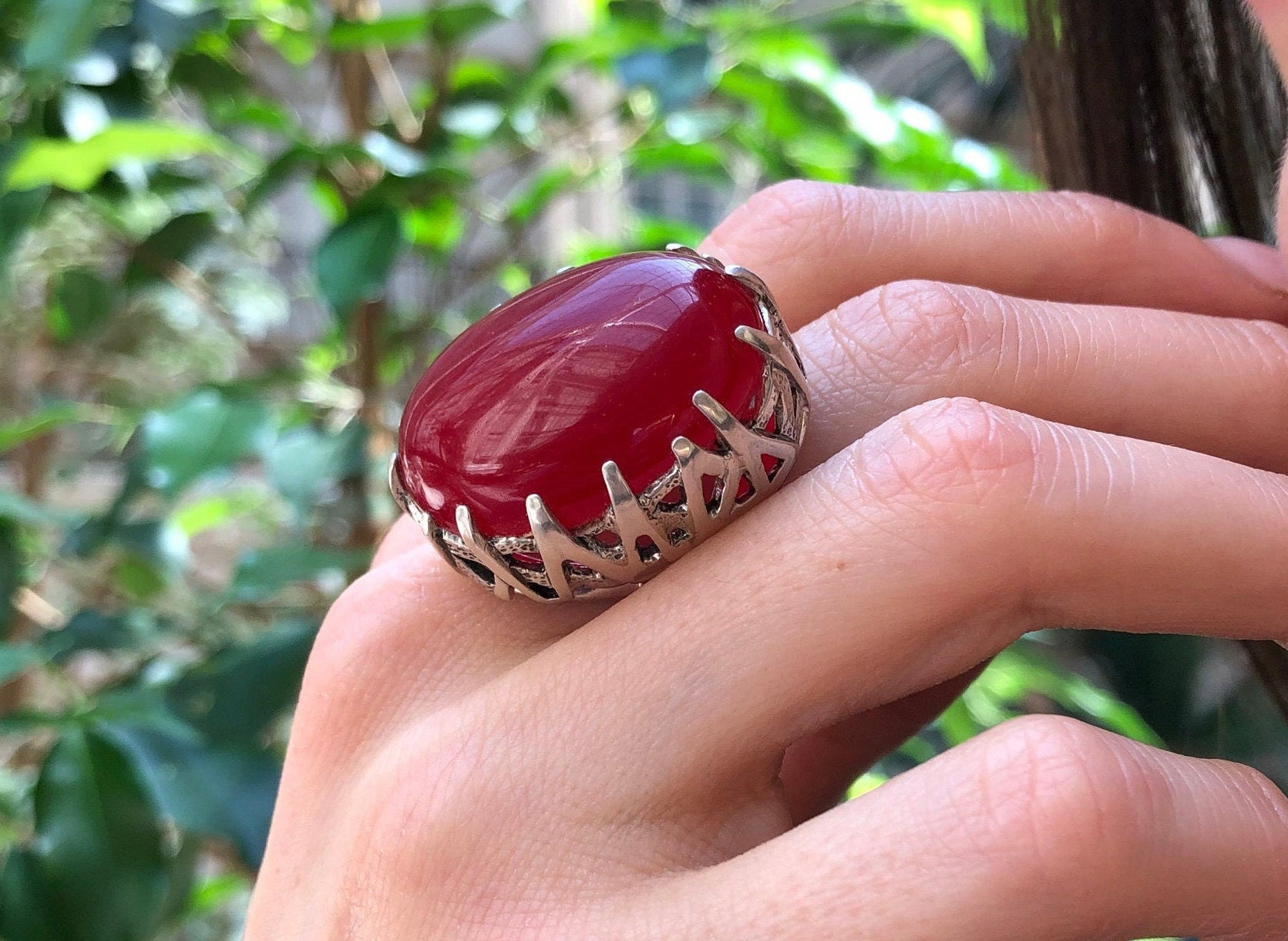 Big Red Ring Natural Red Agate Vintage Ring Leo Birthstone | Etsy