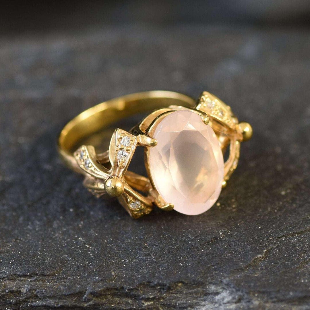Pink Bow Ring, Rose Quartz Ring, Gold Coquette Ring, Large January ...