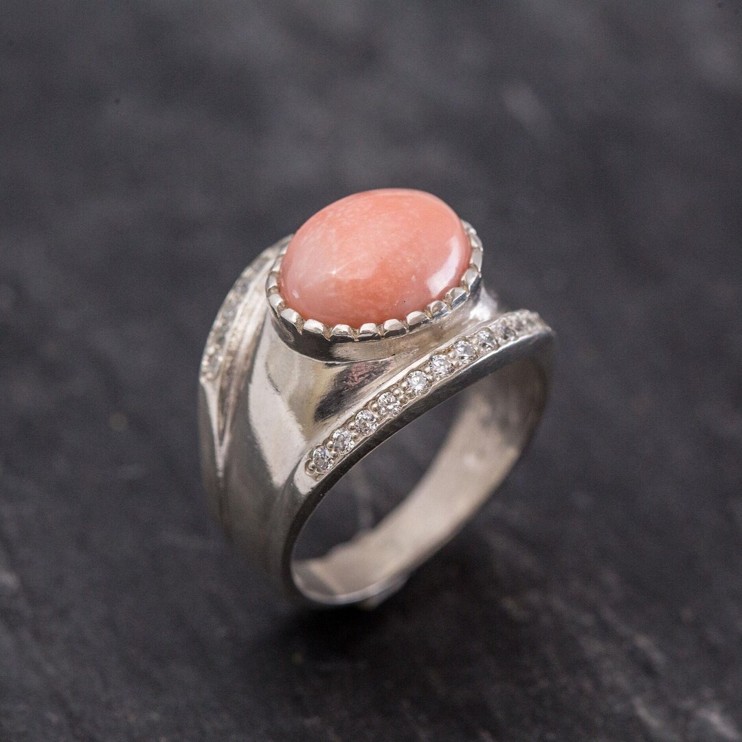 Coral Ring, Natural Coral Ring, Pink Vintage Ring, Angel Skin Coral ...