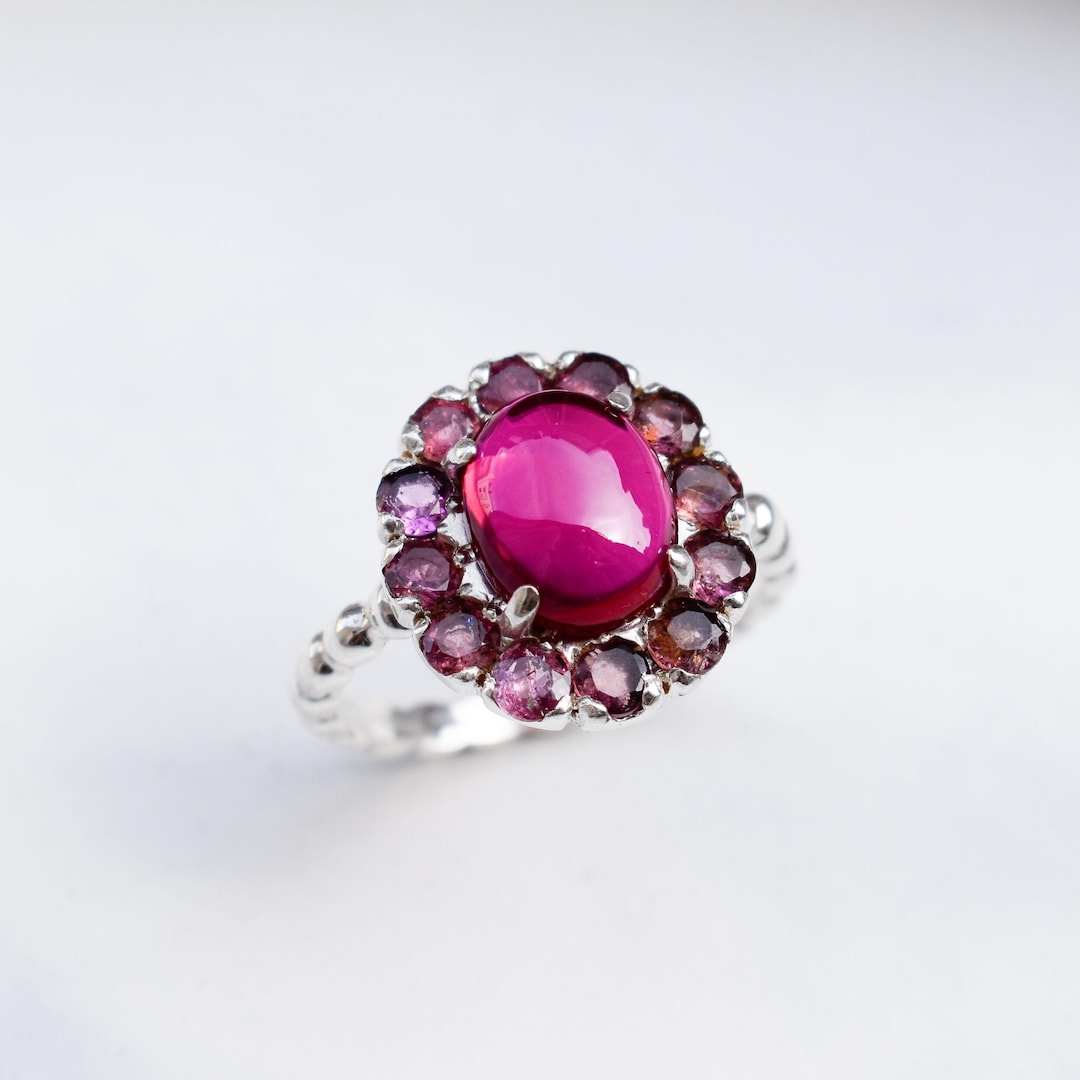 Ruby Flower Ring, Created Ruby, Vintage Ruby Ring, Statement Ruby Ring ...