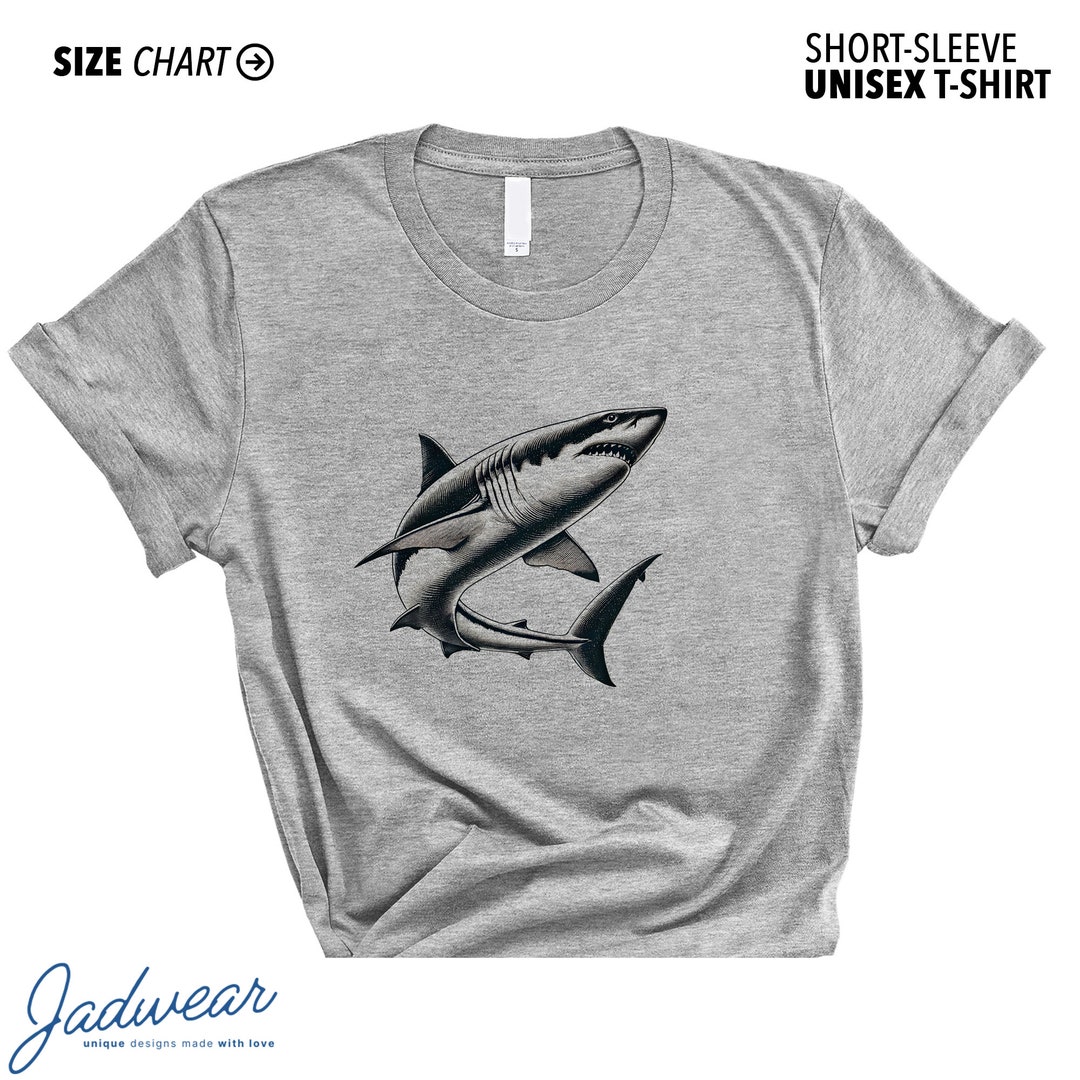 Vintage Shark Illustration T-shirt, Great White Ocean, Shark Graphic ...