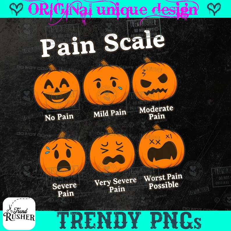 Pumpkin Pain Scale Digital Download PNG, Halloween Emotions Chart ...