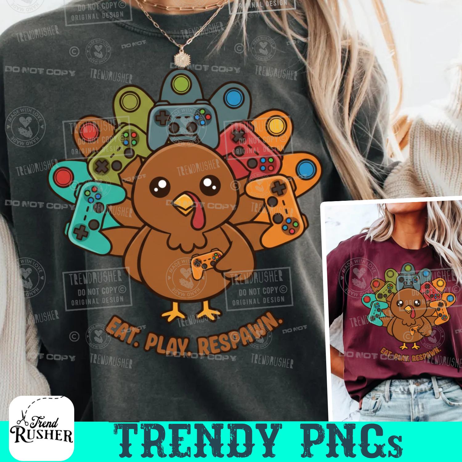Gamer Thanksgiving Turkey Png, Eat Play Png, Cute Turkey Clipart, Funny ...