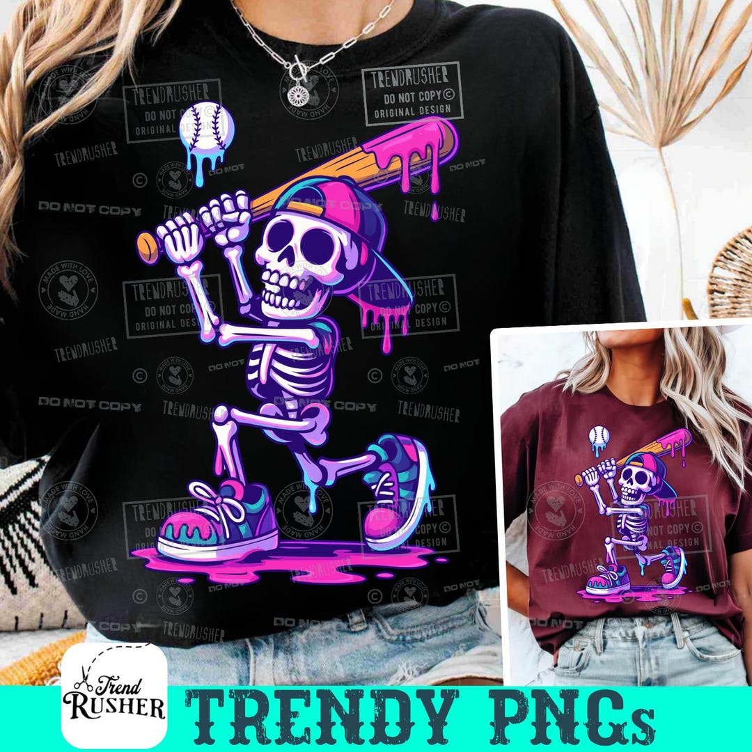 Skeleton Baseball Player Digital PNG, Cartoon Baseball Art, Spooky ...