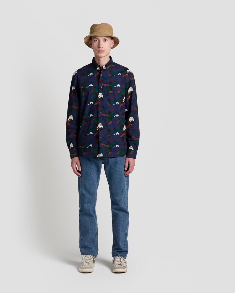Mountain Dragon Print Shirt | Long Sleeve Button up Shirt | Party Shirt ...