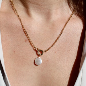 Fresh Water Pearl Rolo Necklace 14K Gold Filled Fancy Front Clasp 18 ...