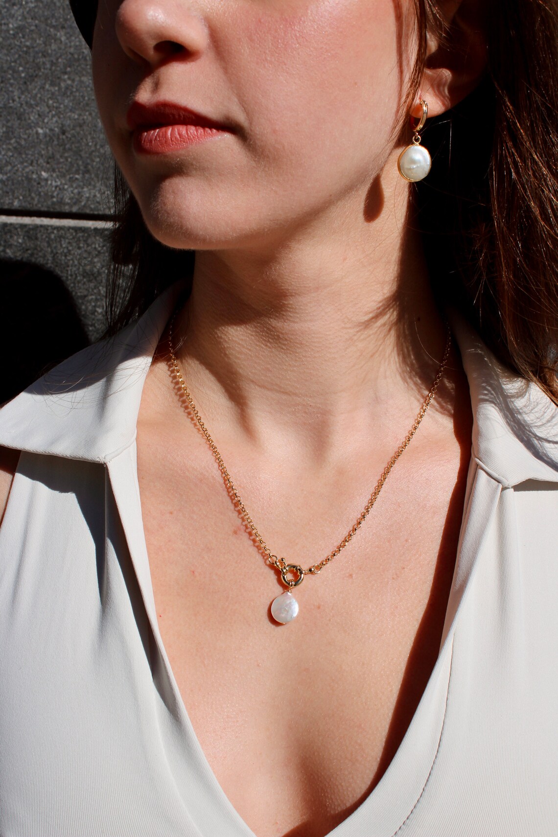 Fresh Water Pearl Rolo Necklace 14K Gold Filled Fancy Front Clasp 18 ...